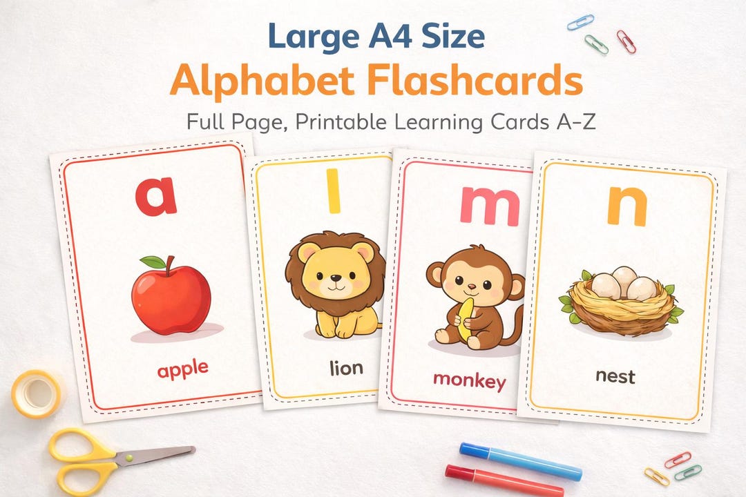 Large A-Z Alphabet Flashcards | Full Page Printable Learning Cards for ...