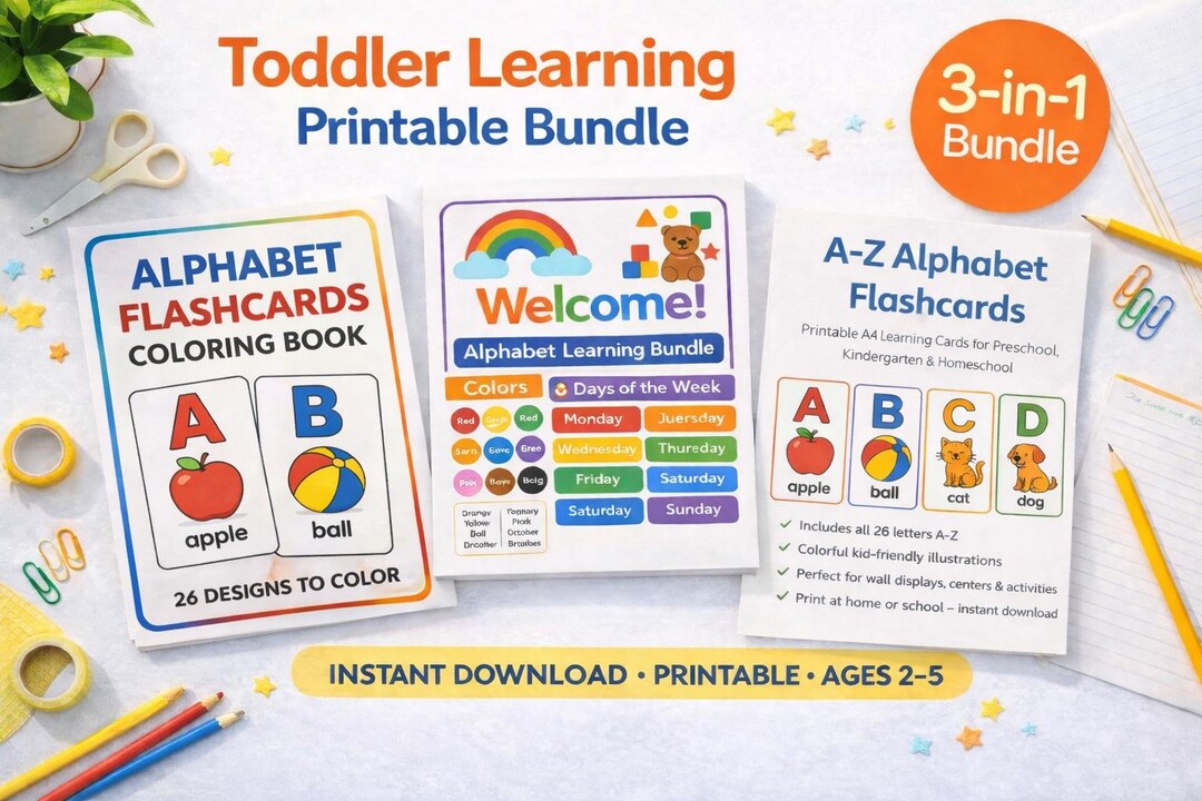 Toddler Learning Bundle Printable | Alphabet Flashcards Coloring Book ...