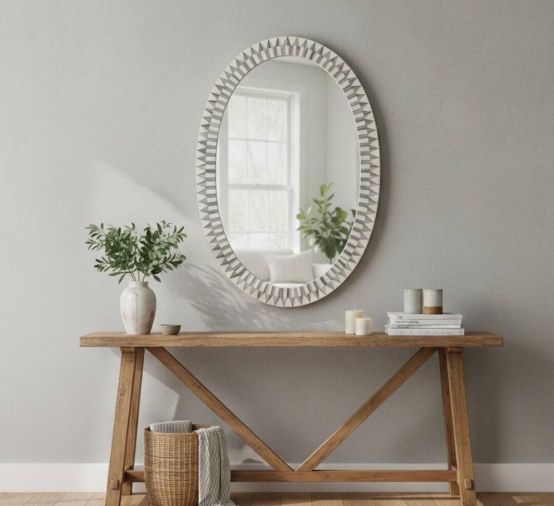 Oval Buffalo Bone Inlay Mirror | Handmade Wall Mirror | Bohemian Well ...