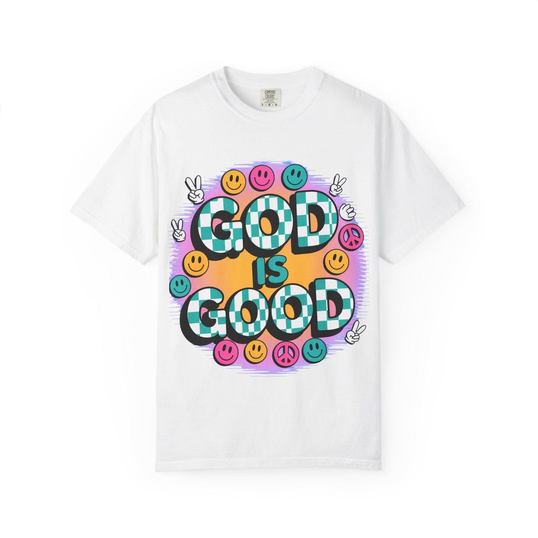 God is Good T-shirt | Retro Checker Letters, Smiley Faces & Peace Signs - Etsy