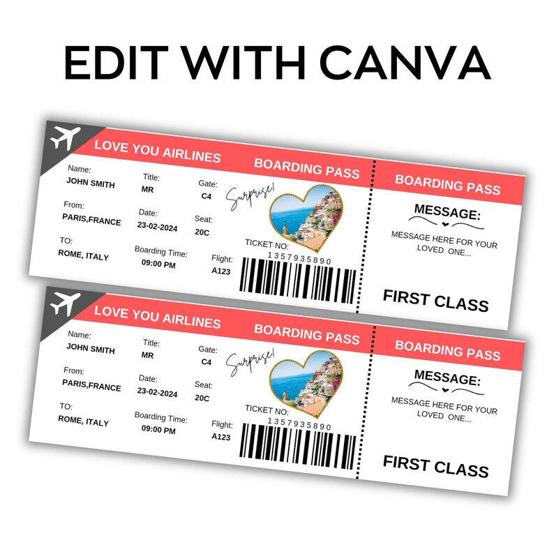 Editable Boarding Pass Template, Boarding Pass Surprise Trip Ticket ...