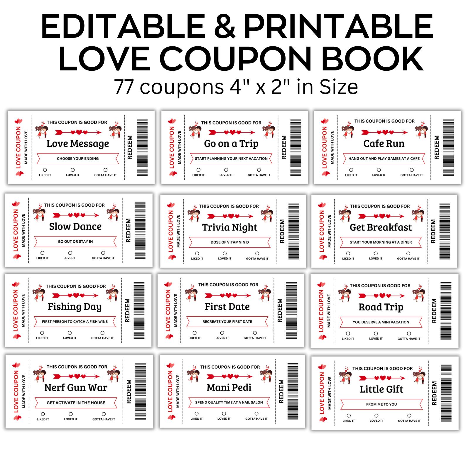 Editable Love Romantic Coupons Template, Valentine's Day Coupons, Canva ...