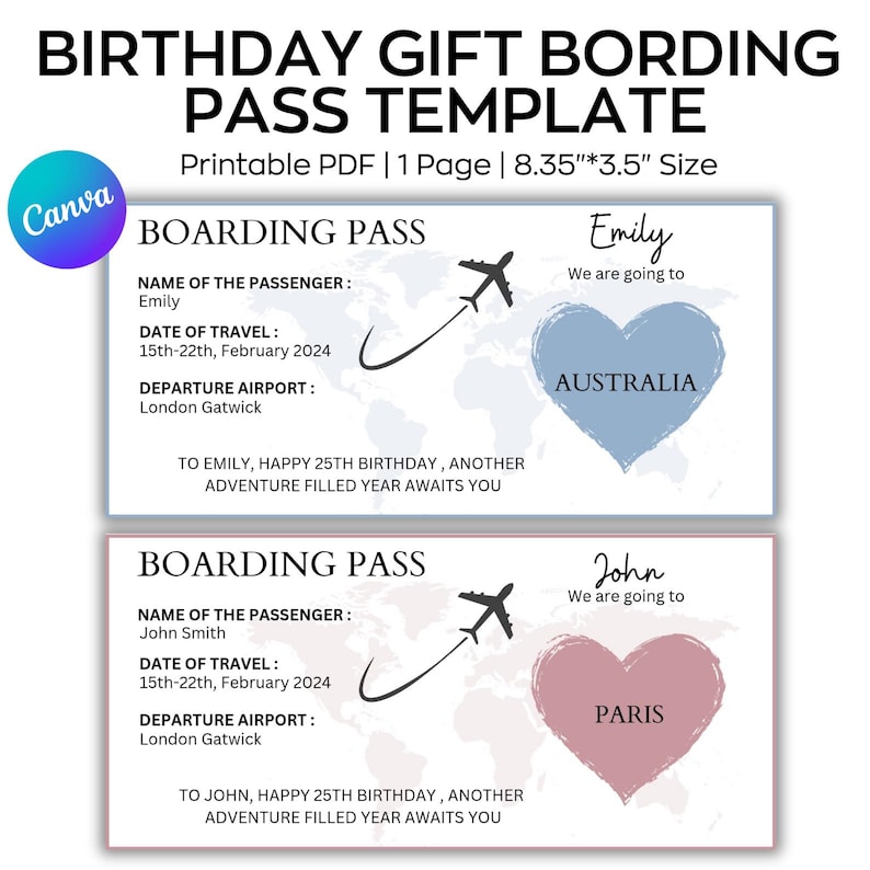 Editable Boarding Pass Canva Template, Printable Airline Ticket ...