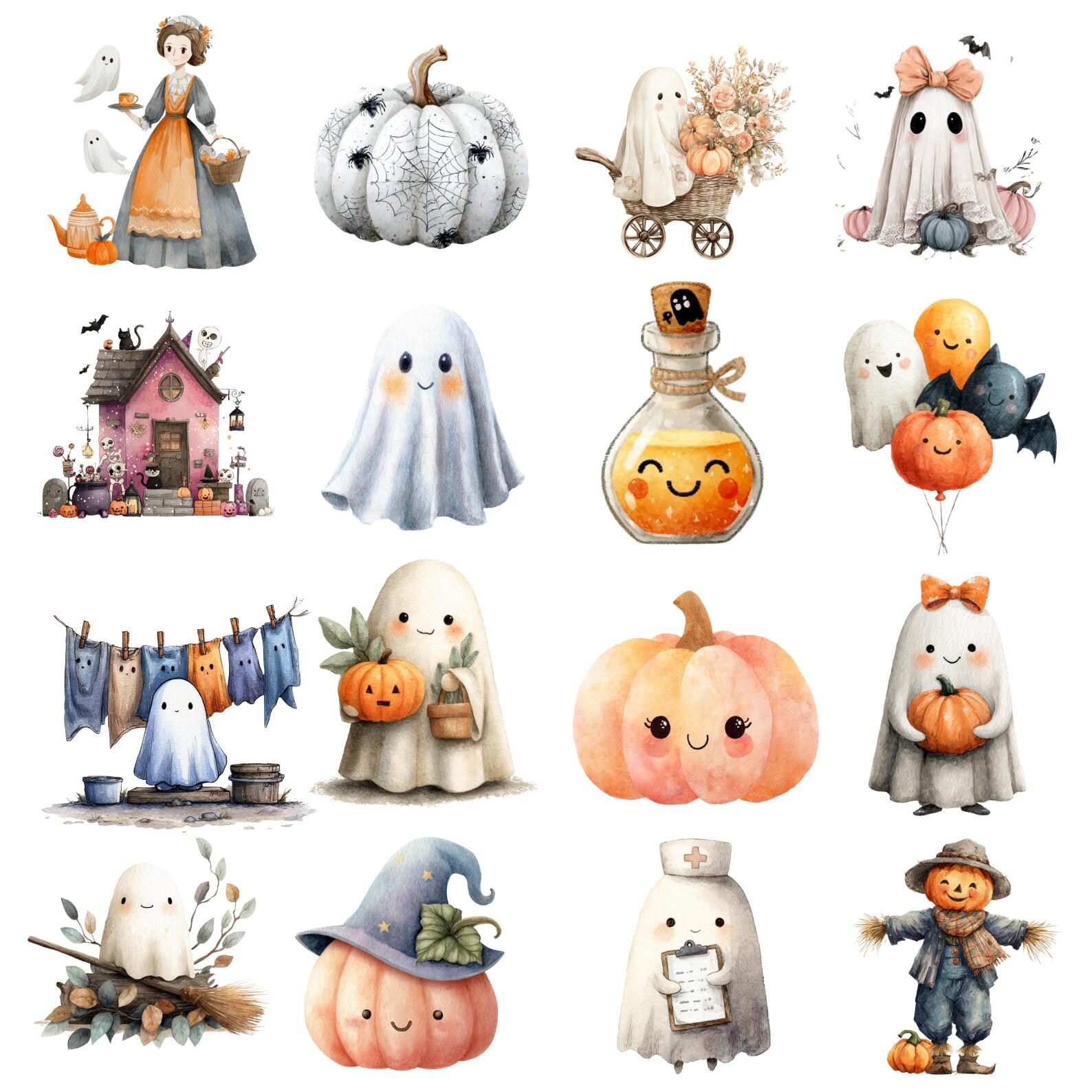 Cute Halloween Clipart Bundle, Cute Funny Ghost, Cute Halloween Ghost ...