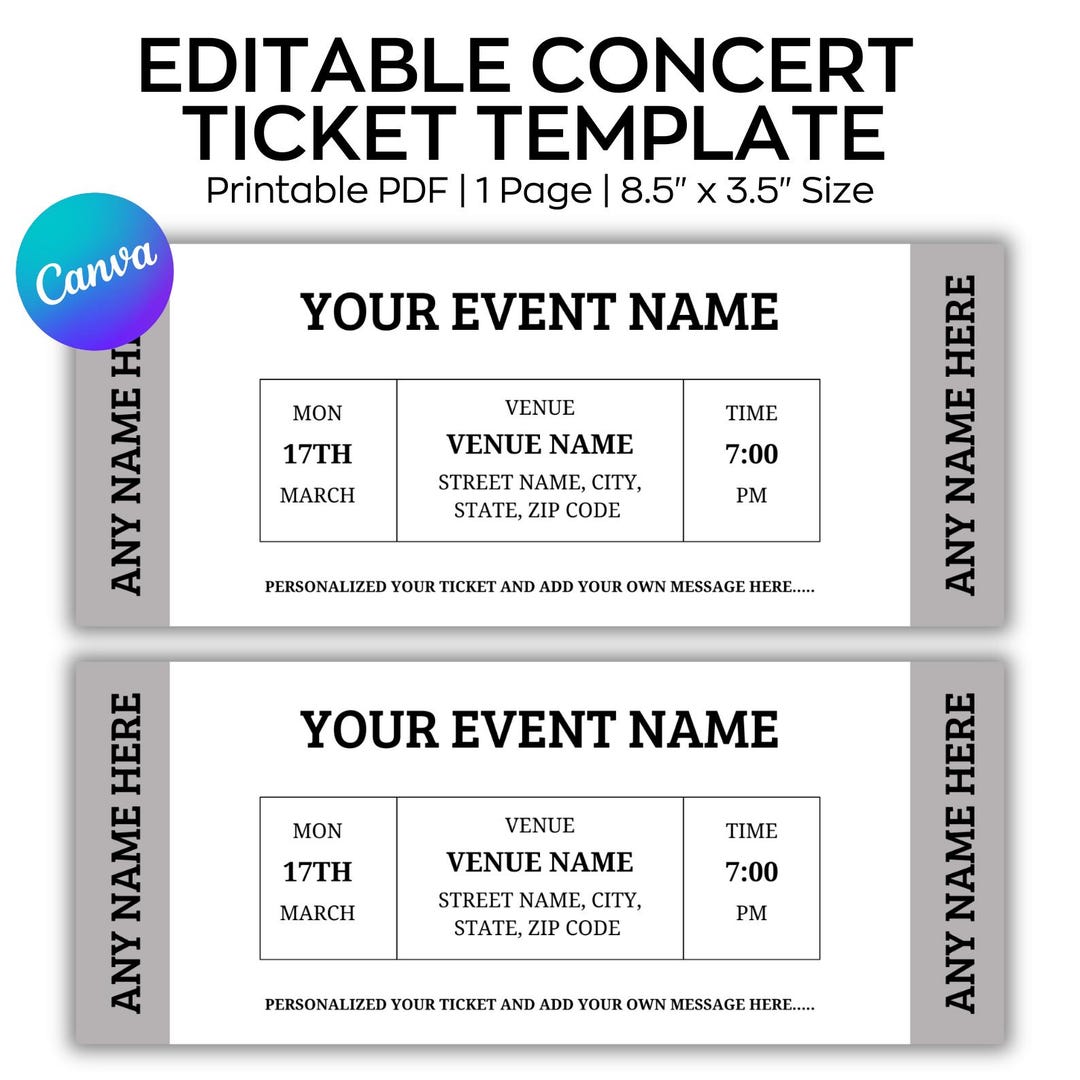 Editable Concert Ticket Template, DIY Event Ticket, Surprise Gift ...