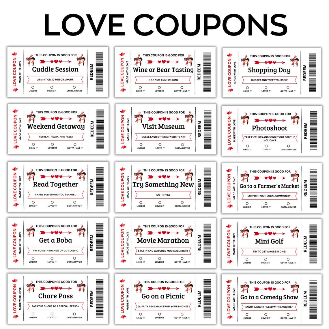 Editable Love Romantic Coupons Template, Valentine's Day Coupons, Canva ...