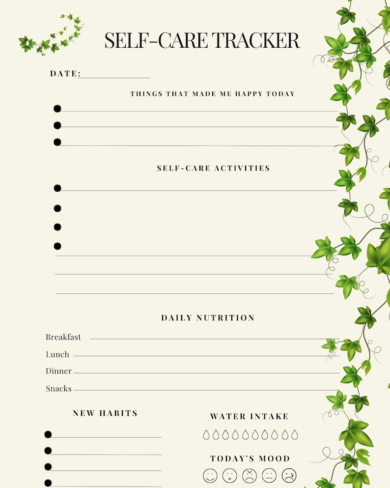 Self-care Tracker Printable PDF – Daily Wellness Journal, Mental Health ...