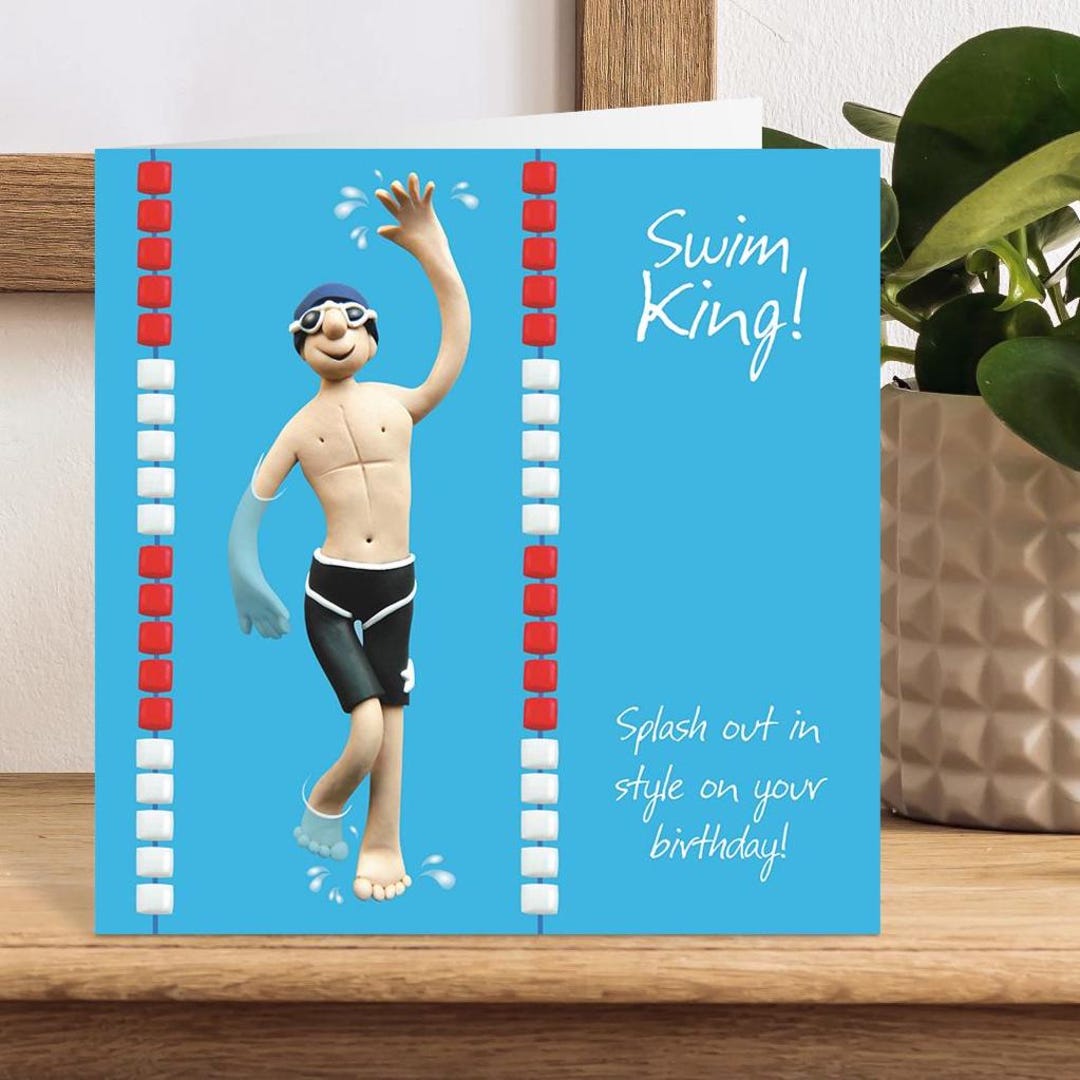 Swim King Birthday Card for Him - Designed by Erica Sturla - 15cm ...