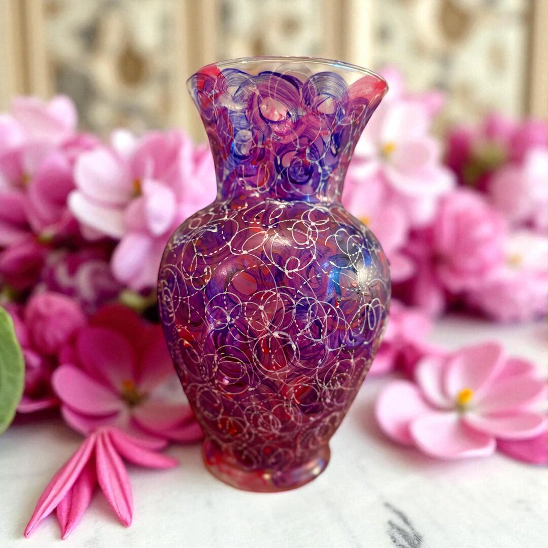 Hand-painted Glass Vase: Large Rose Magenta Abstract Art, 11" - Etsy