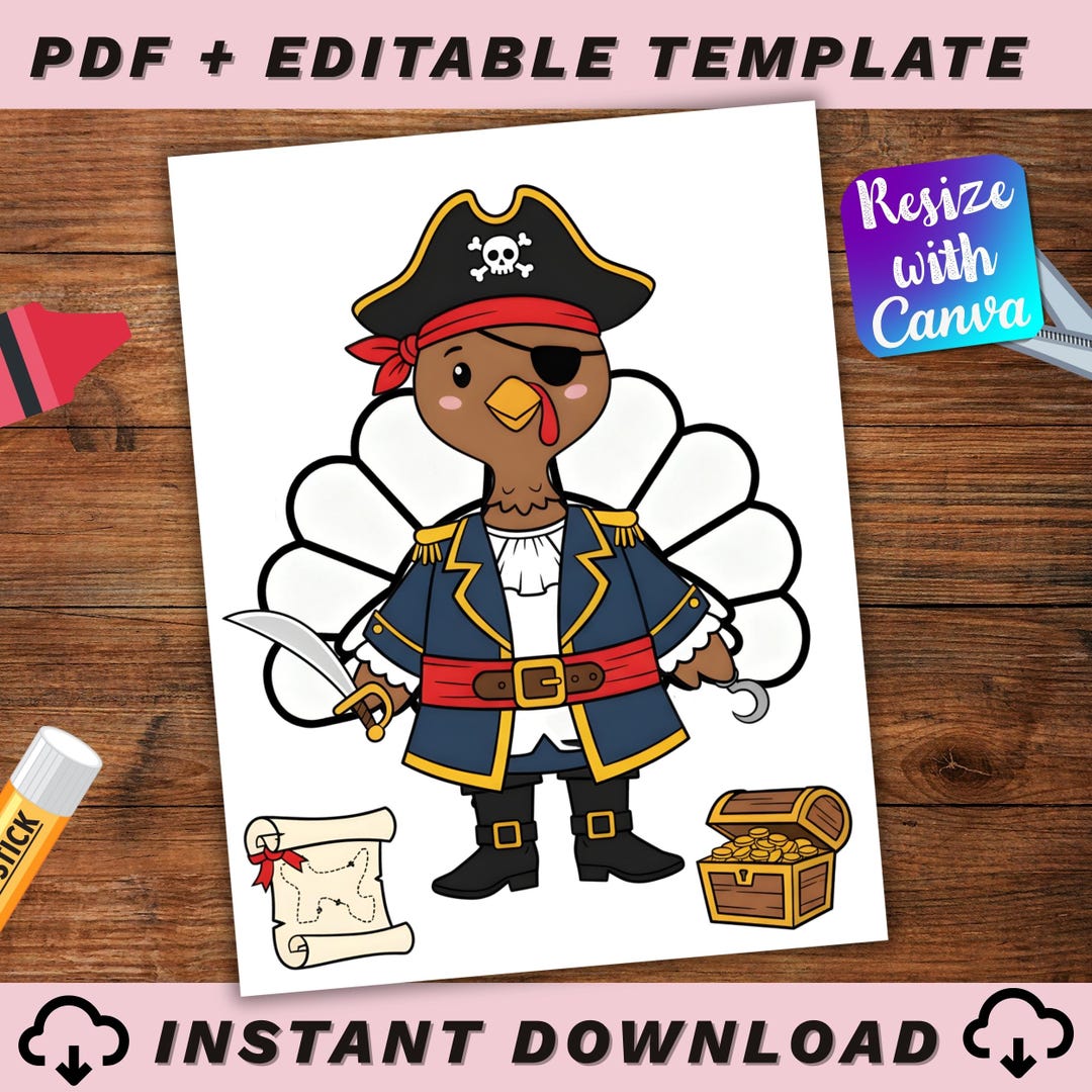 Pirate Turkey Disguise Printable, Thanksgiving Craft for Kids, Fun Cut ...
