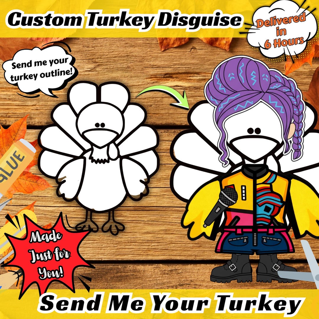 Custom Turkey Disguise, Thanksgiving Craft, Personalized PDF (cut ...