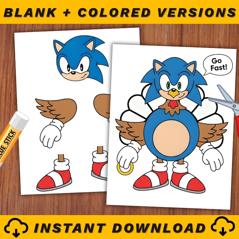 Sonic Turkey Disguise Printable, Kids Thanksgiving Craft, Fun Cut ...