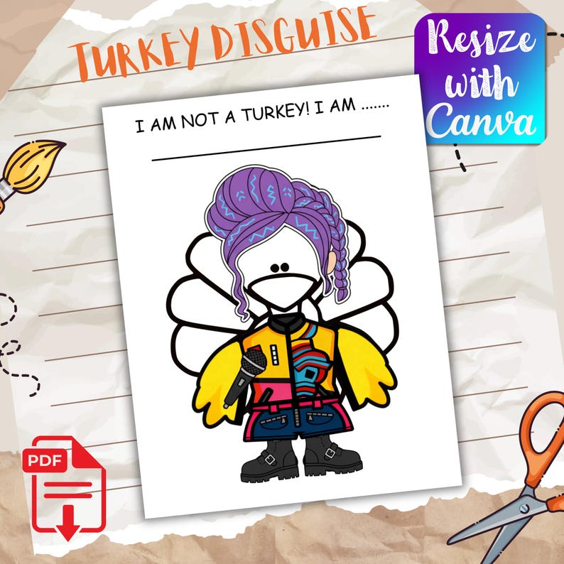 Editable Turkey Disguise Craft Kit - Pop Star Turkey, Printable PDF ...