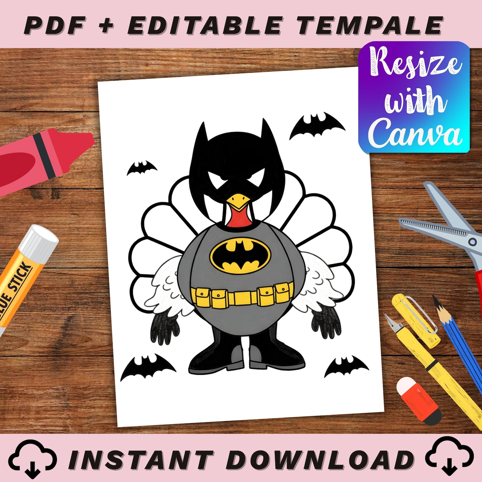 Batman Turkey Disguise Printable Craft, Thanksgiving Turkey Project for ...