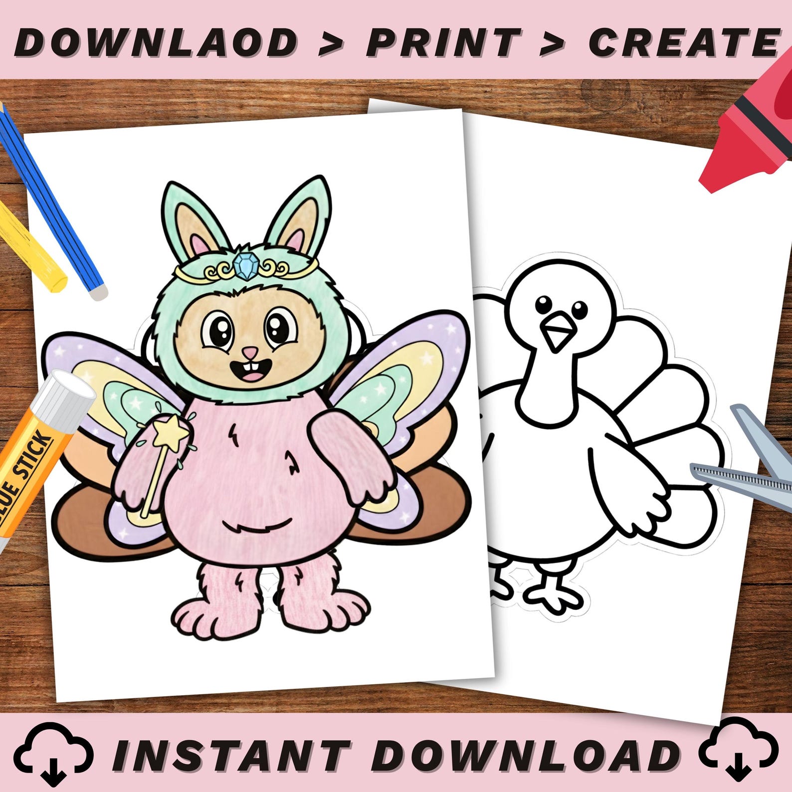 Labubu Fairy Turkey Disguise Printable Craft, Cute Turkey Costume PDF ...