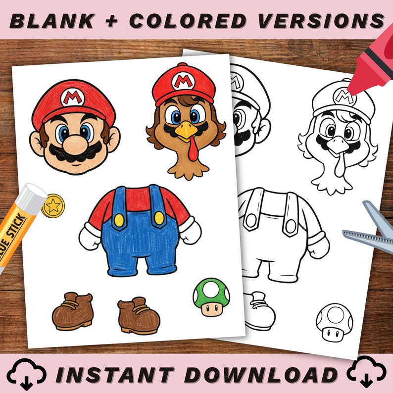 Mario Turkey Disguise Printable, Thanksgiving Kids Craft, Cut and Glue ...