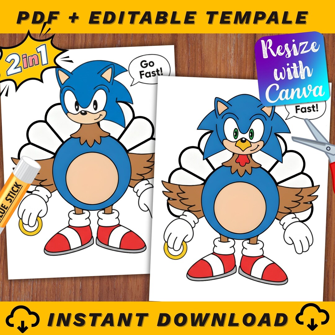 Sonic Turkey Disguise Printable, Kids Thanksgiving Craft, Fun Cut ...