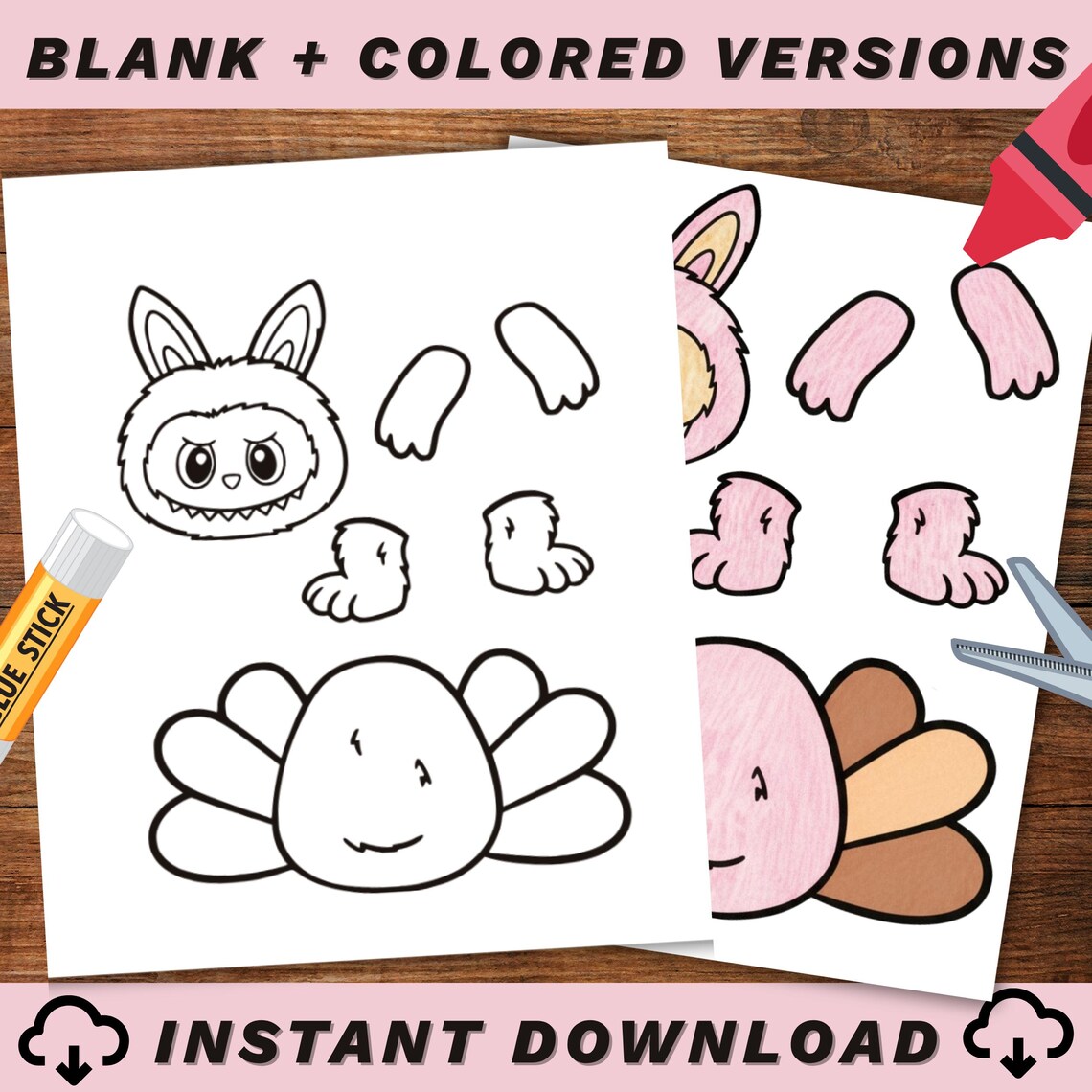 Printable Turkey Disguise Craft Kit | Cute Monster Labubu Style Costume ...
