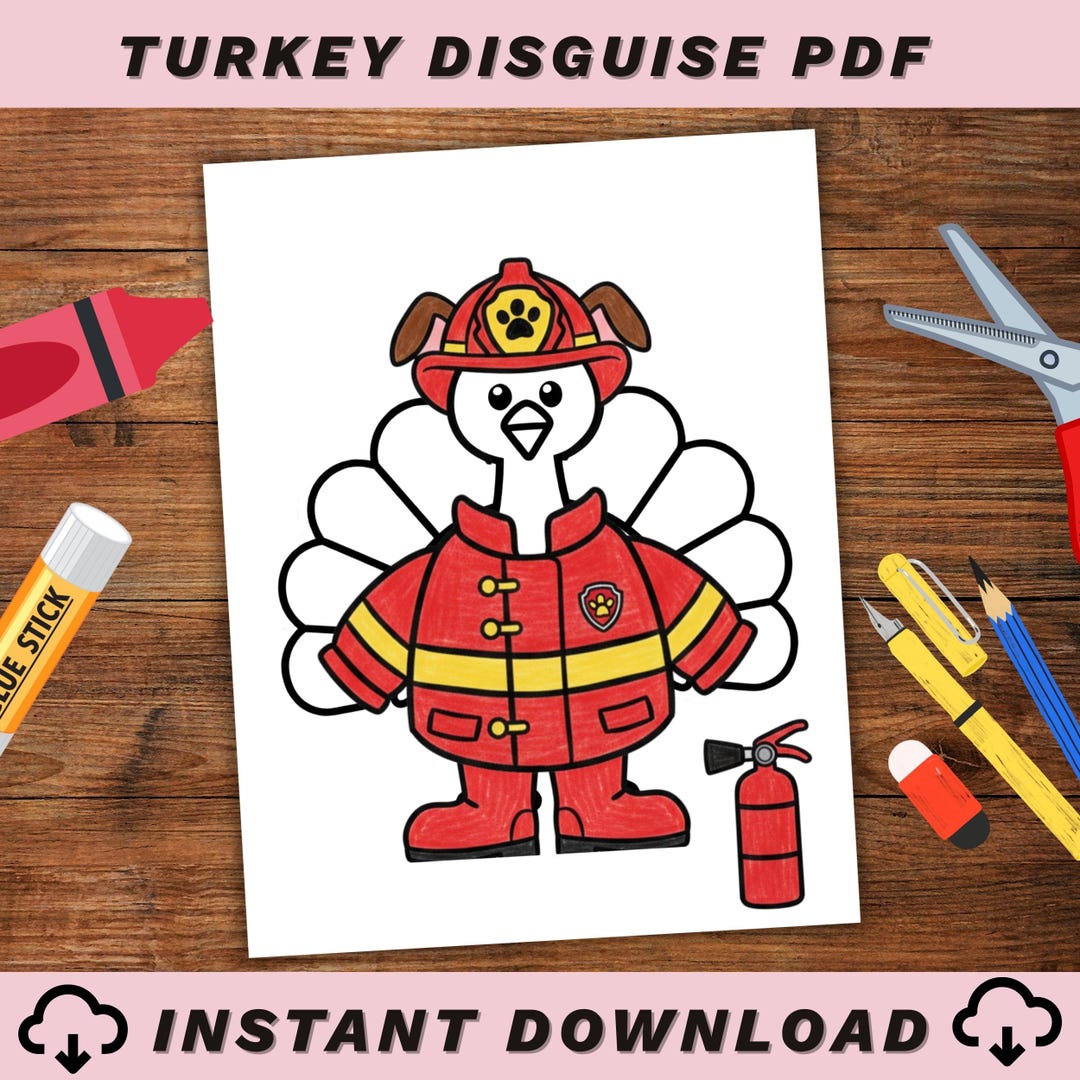 Firefighter Turkey Disguise Printable PDF - Etsy