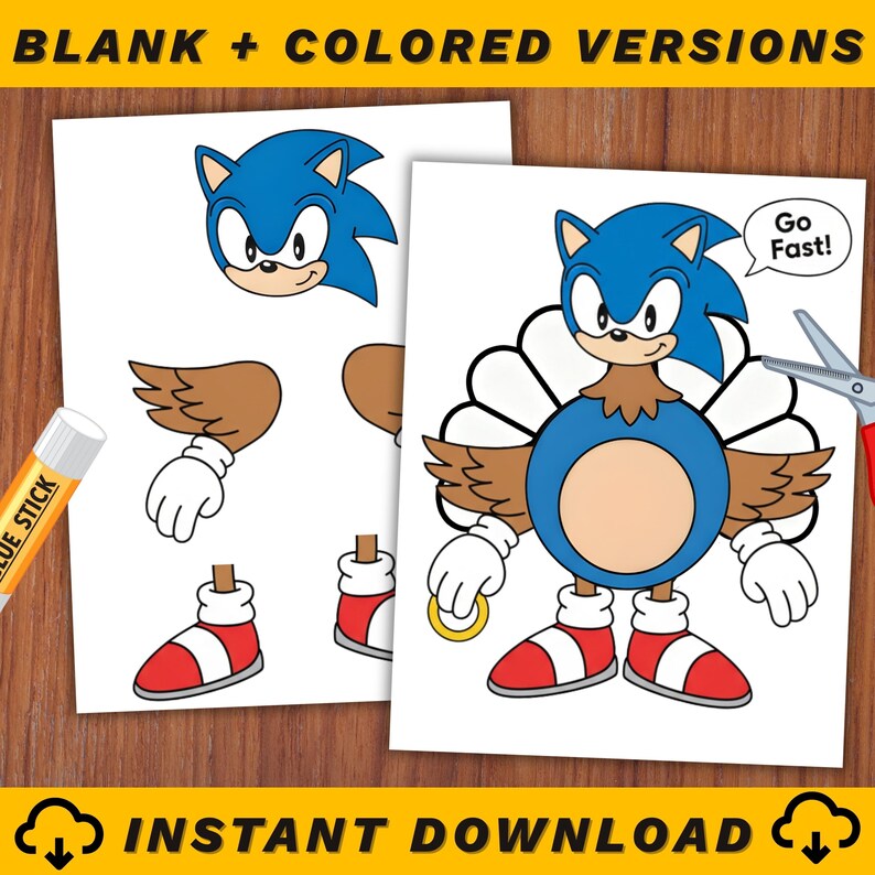 Sonic Turkey Disguise Printable, Kids Thanksgiving Craft, Fun Cut ...