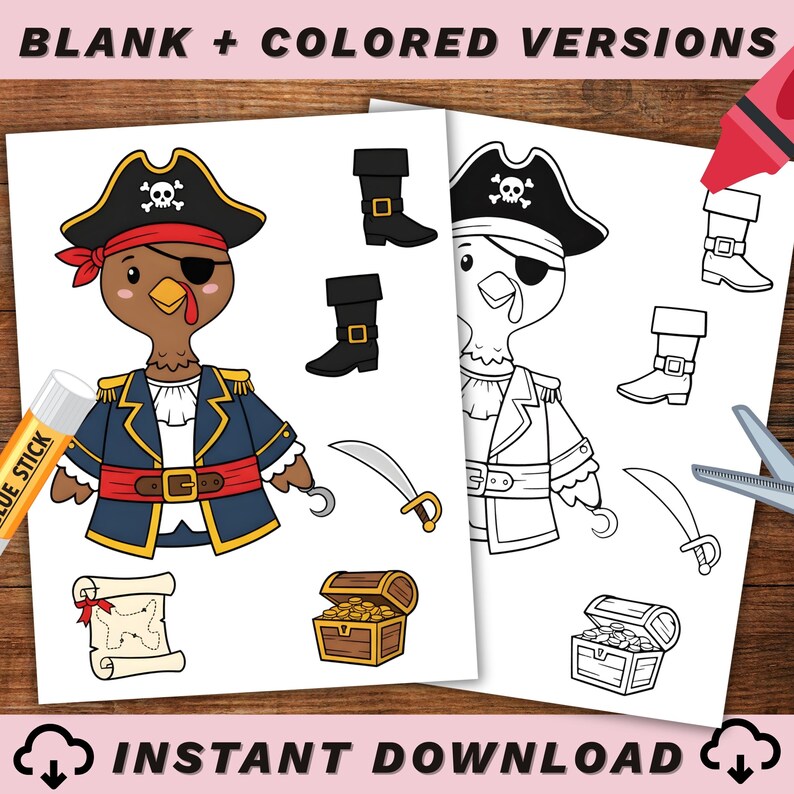 Pirate Turkey Disguise Printable, Thanksgiving Craft for Kids, Fun Cut ...