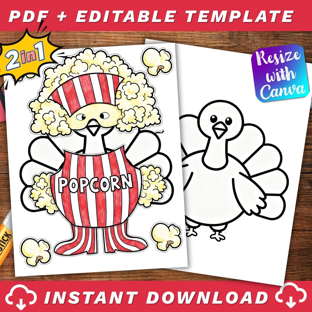 Popcorn Turkey Disguise Craft – Printable Costume, Thanksgiving School ...