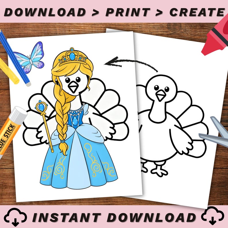 Princess Turkey Disguise Craft, Blue Dress Thanksgiving Activity ...