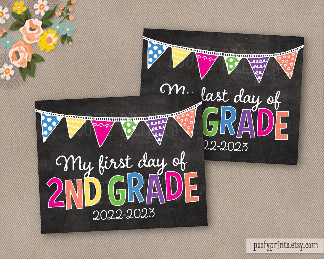 First & Last Day of 2nd Grade Chalkboard Printable Sign - Etsy