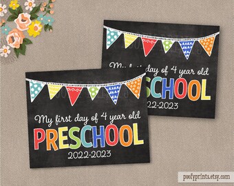 First & Last Day of Preschool Chalkboard Printable Sign - Etsy