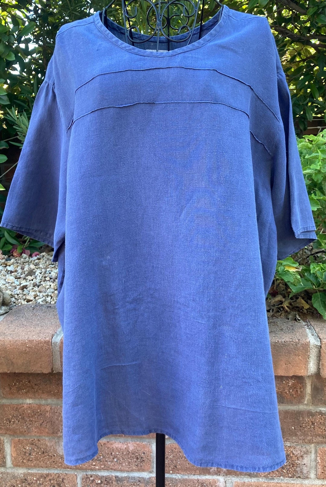 Vintage FLAX by Jeanne Engelhart Tee Shirt Style Top in Blue Pure Linen ...