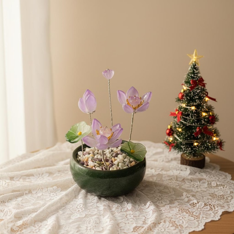 Handmade Glass Peony Lotus Ornament, Floral Table Decoration - Etsy