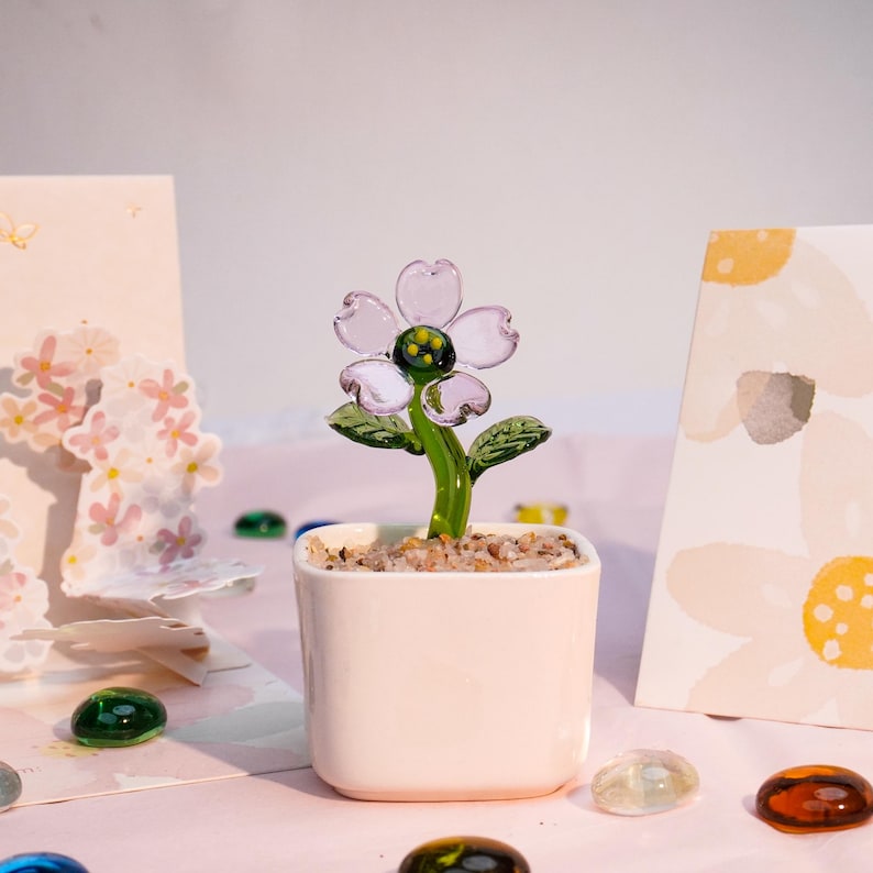 Handmade Glass Lotus Flower Terrarium Scene, Miniature Botanical ...