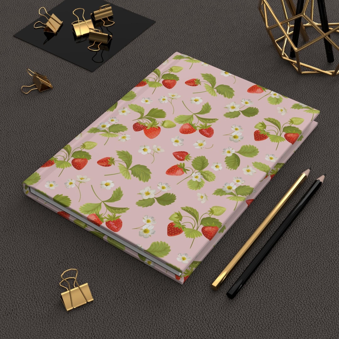 Hardcover Strawberry Journal Pink Strawberry Notebook for Summer ...