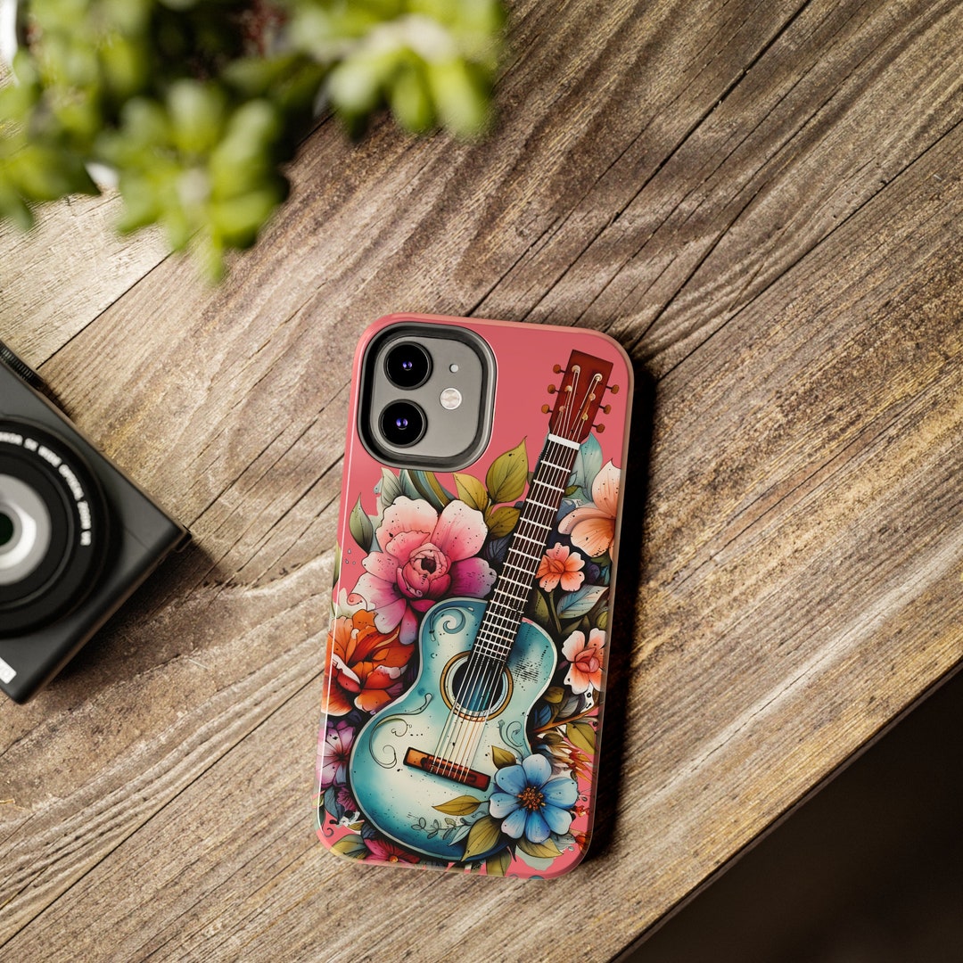 Pink Guitar Phone Case for Her Bohemian Vibes iPhone Case for Music ...