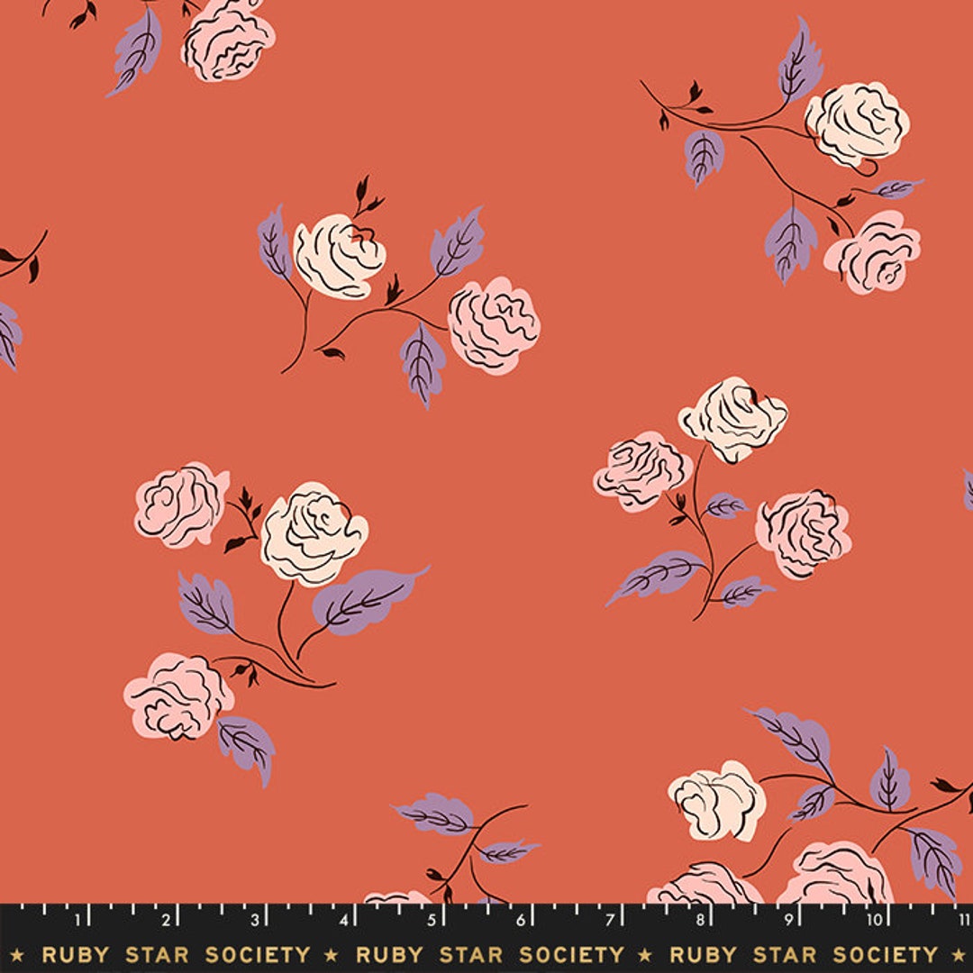 LAST PIECE 1 Yard Rayon Fabric - 45" Wide Rayon 2019 Steno Roses Coral ...