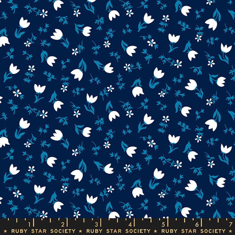 Smol Tulip Calico Navy RS3017 14 Designed by Ruby Star Society - Etsy