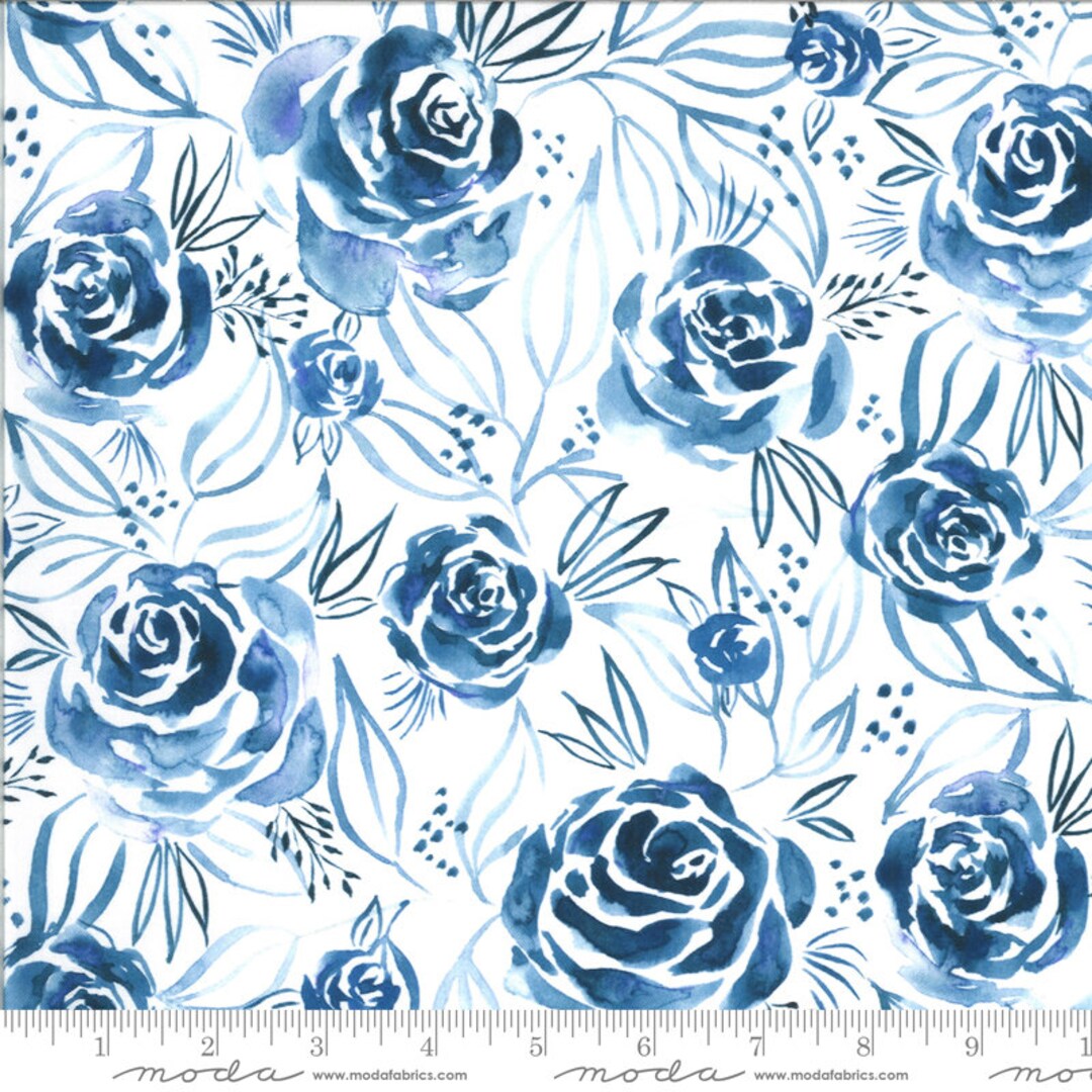 1 Yard 29" of Moody Bloom Digital Indigo Rosette 8443 13D Designed by ...