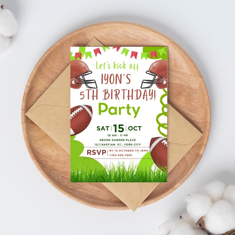 Editable AFL Birthday Invitation Card, Sport Theme, Kids Football Party ...