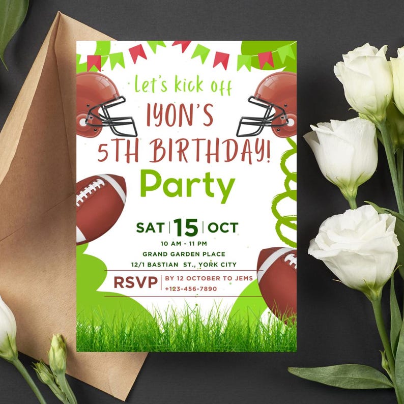 Editable AFL Birthday Invitation Card, Sport Theme, Kids Football Party ...