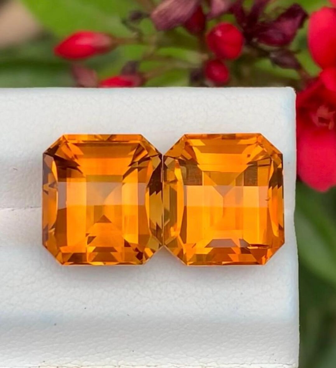 Pixel Cut Citrine Gemstone Pair: Golden Yellow Jewelry Stones, 10.80 CT ...