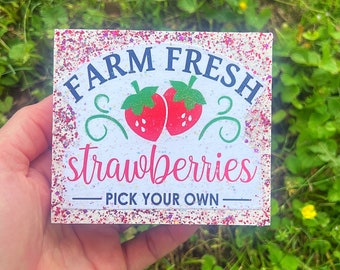 Original Small Hand Painted RED STRAWBERRIES SIGN on Rustic Wood Wall ...
