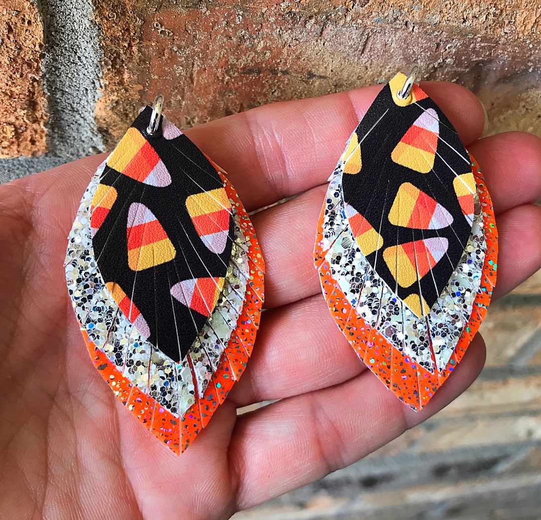 Halloween Candy Corn & Glitter Triple Stacked Faux Leather Fringe ...