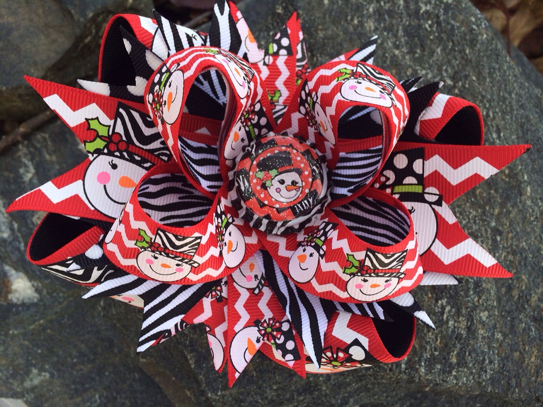 Christmas Chevron Zebra Snowman Bottlecap Hairbow - Etsy