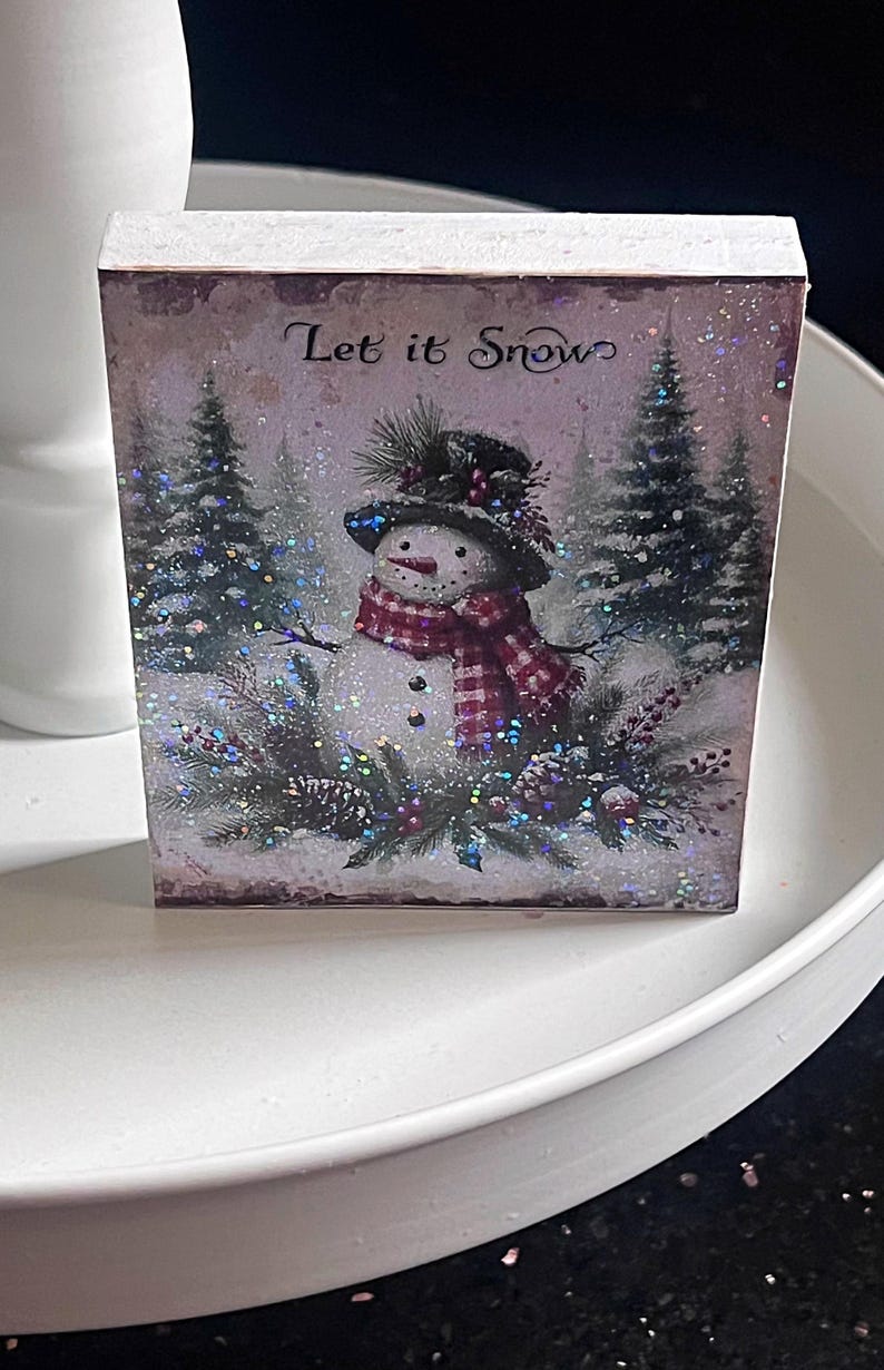 Christmas Snowman Let It Snow Mini Glitter Sign Tiered Tray Decor - Etsy