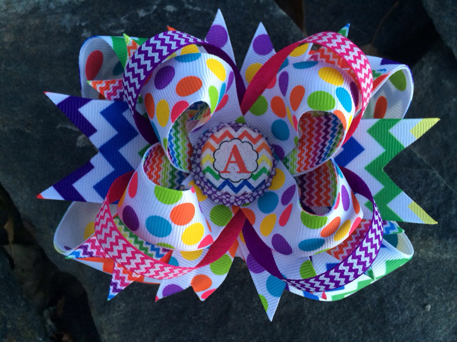 Chevron Polka Dot Personalized Initial Bottlecap Hairbow - Etsy