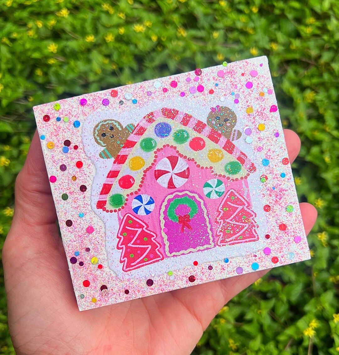 Christmas Pink Gingerbread House Mini Glitter Sign Tiered Tray Decor - Etsy