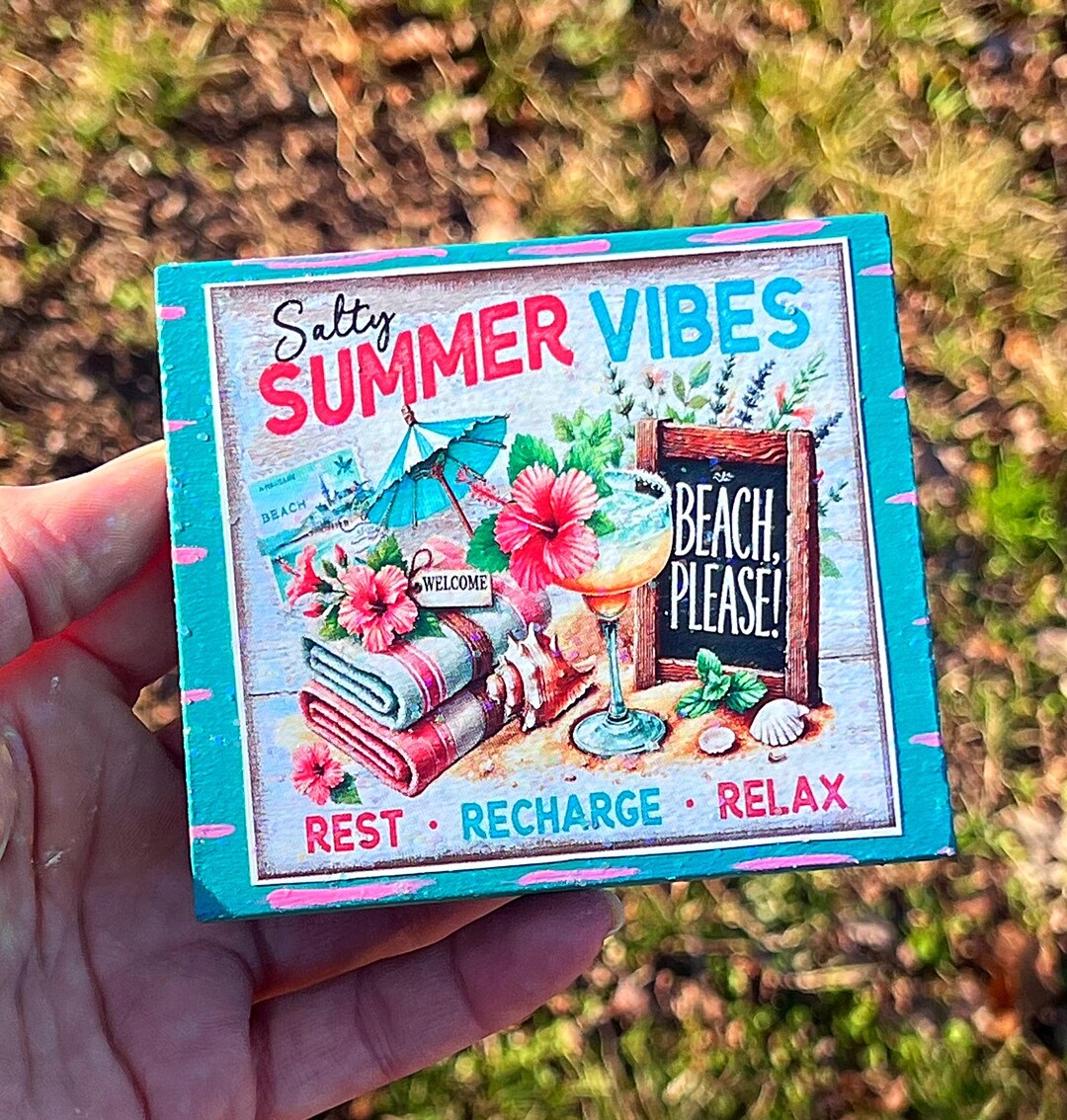 Summer Vibes Beach Mini Glitter Wood Sign Tiered Tray Decor - Etsy