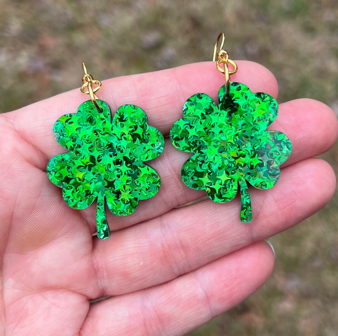 St. Patricks Day Metallic Shamrocks Acrylic Resin Earrings - Etsy