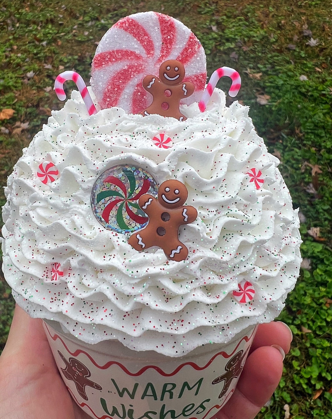 Christmas Peppermint Gingerbread Man Fake Faux Whipped Cupcake Tier ...