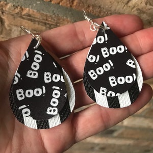 Halloween Boo & Stripes Faux Leather Teardrop Earrings - Etsy